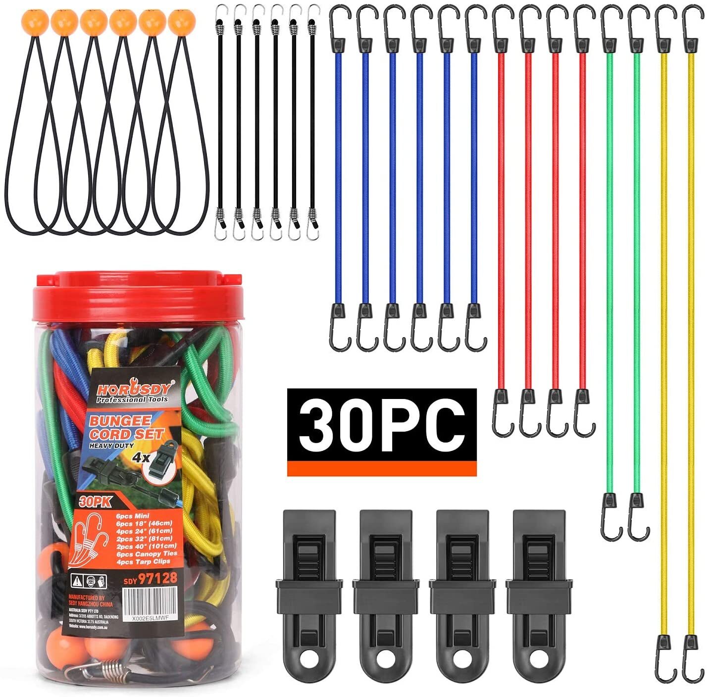 30Pc Bungee Cord Octopus occy Strap Elastic Tie Down steel hooks Heavy ...