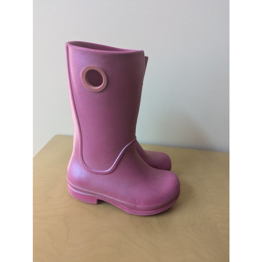 Crocs Boots size C 10 Girls Glitter Pink Pull On Tall Shimmer Rain Mud ...