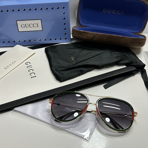Gucci GG0062S 003 57mm Aviator Green/Red Sunglasses with Light Grey ...