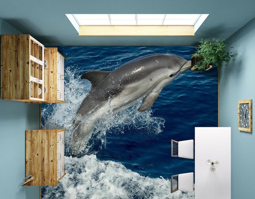 3D Ocean Dolphin 7059NA Floor WallPaper Murals Wall Print 5D AJ ...