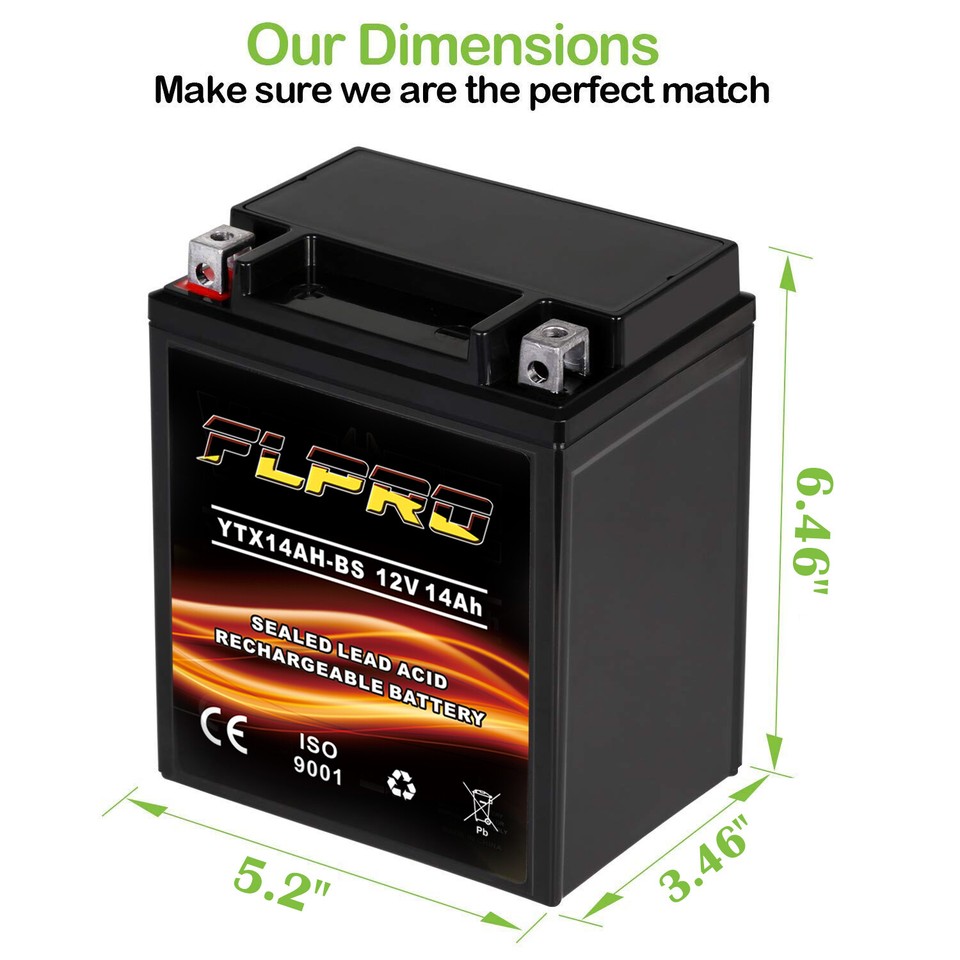 YTX14AH-BS Battery for Snowmobile Polaris IQ Touring/Trail/Trail ...