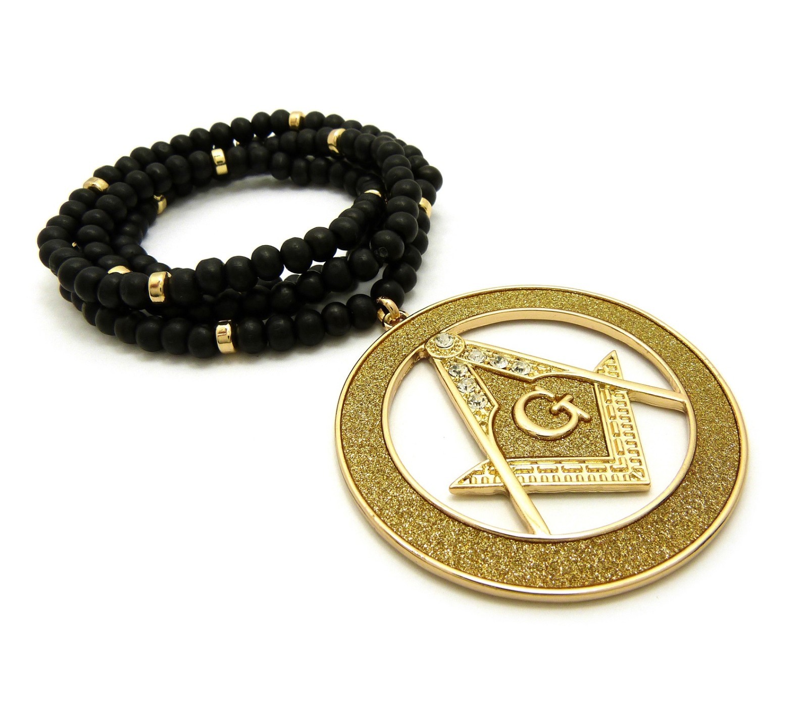 NEW FREEMASON MASONIC 2 TONE ROUND PENDANT 6mm/30" WOODEN BEAD CHAIN ...