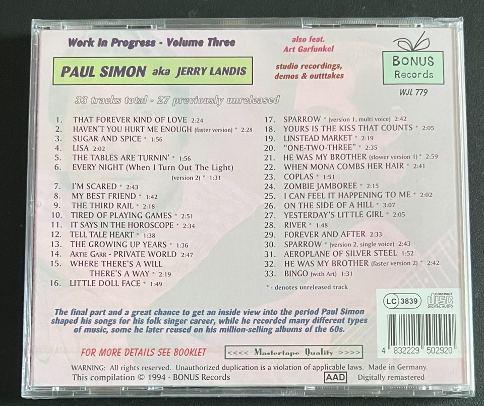 PAUL SIMON AKA JERRY LANDIS - WORK IN PROGRESS VOL 3 - CD BRAND NEW | eBay