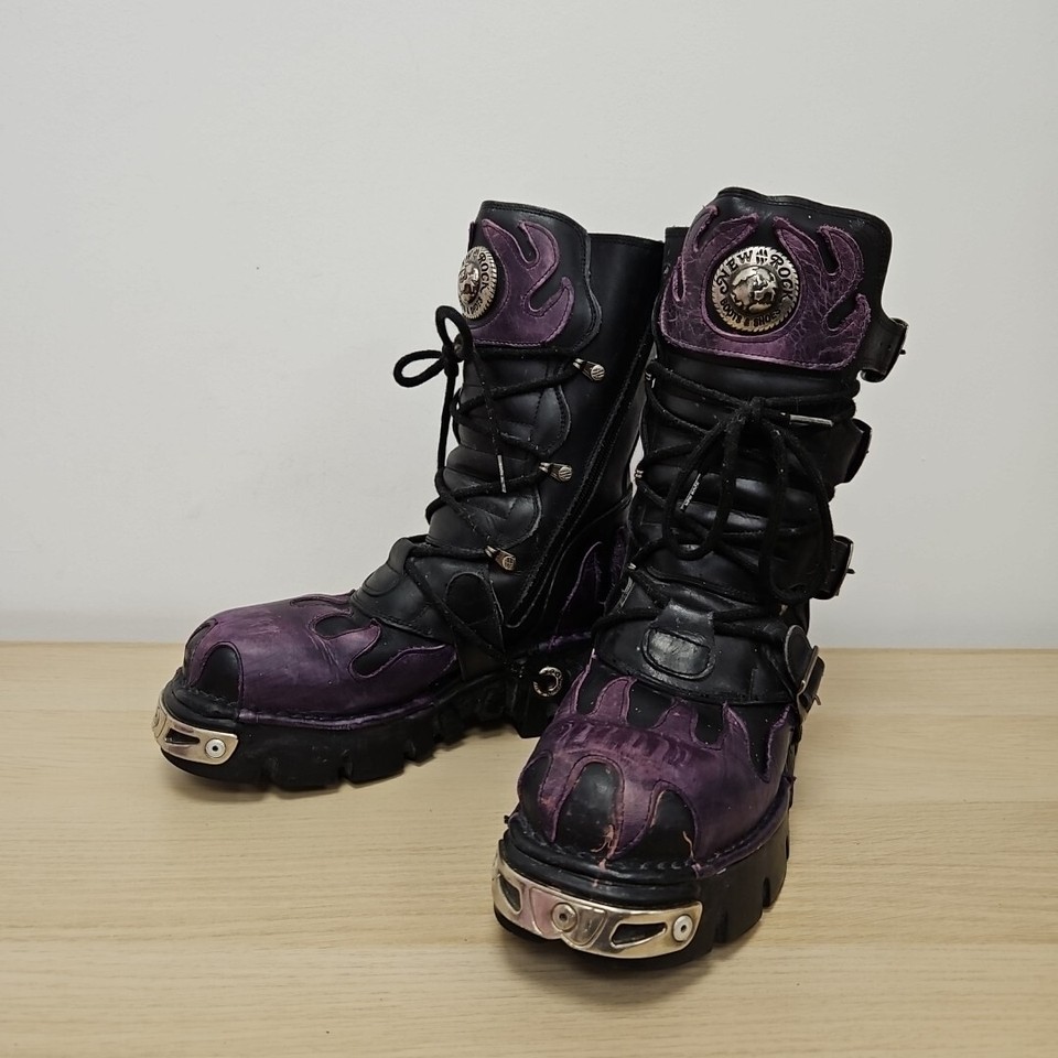 New Rock Reactor Purple Flames Leather Punk Chunky Platform Shoes Sz Uk ...