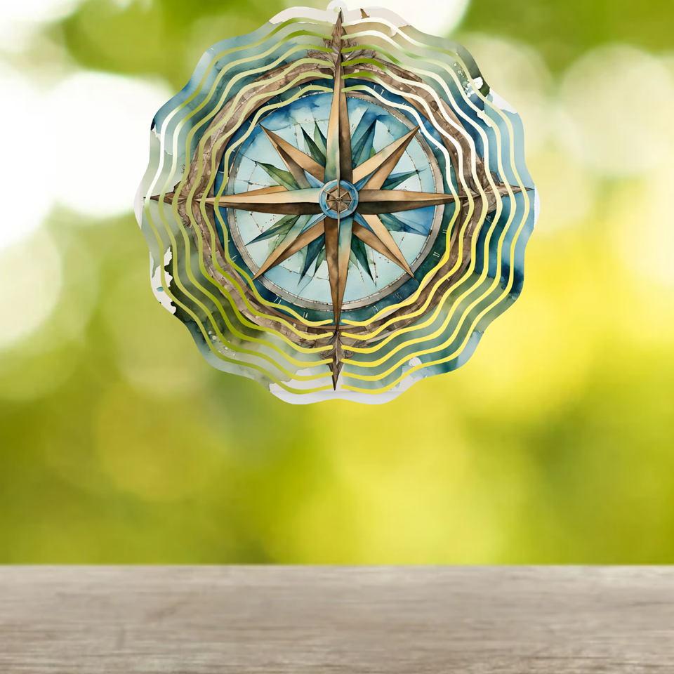 Nautical Wind Spinner 10" Metal Outdoor 3D Kinetic Compass Yard Art ...