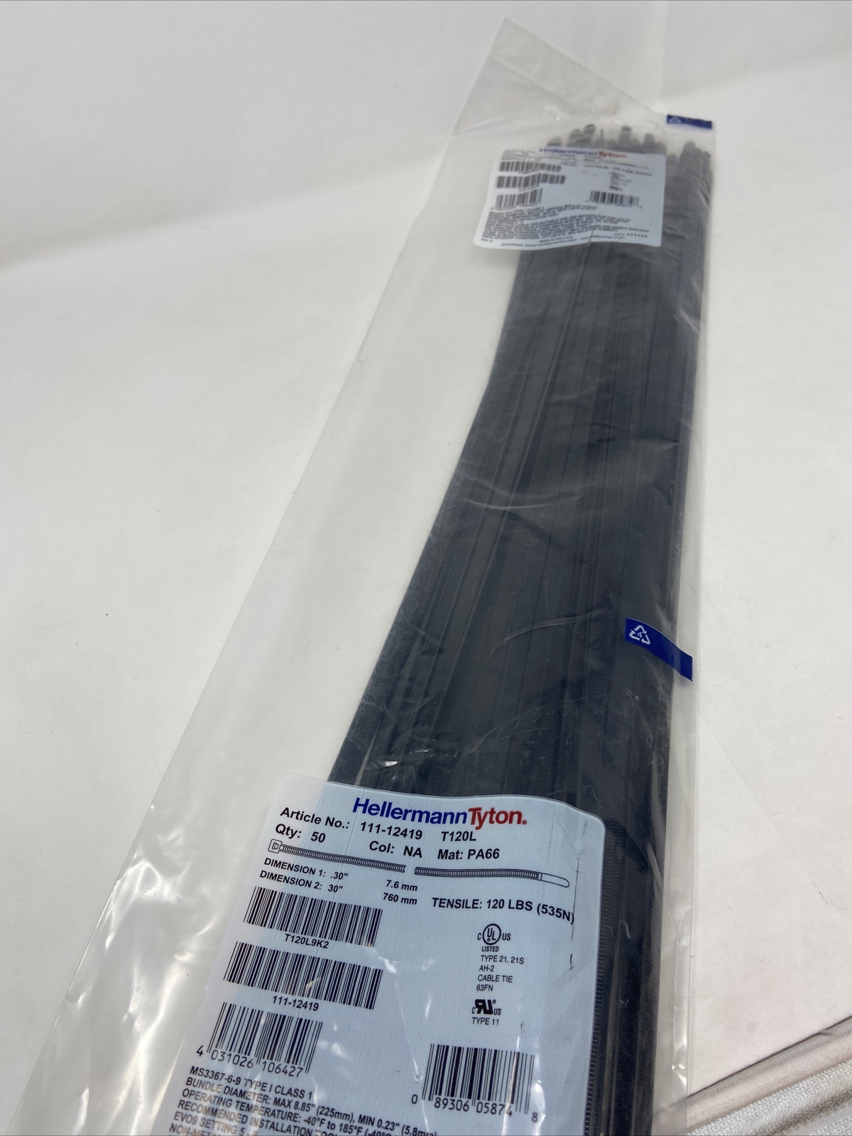 Hellermann Tyton MS3367-6-9 T120L9K2 Cable ties 30 inch Black 120lb 50 ...
