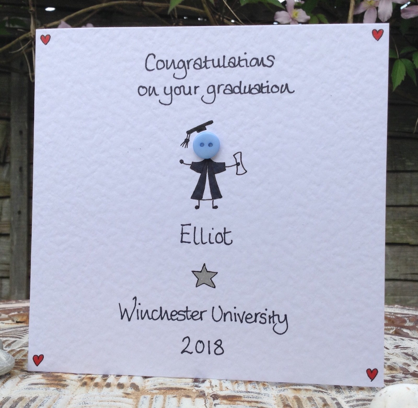 Personalised Handmade button Congratulations Graduation card boy son ...