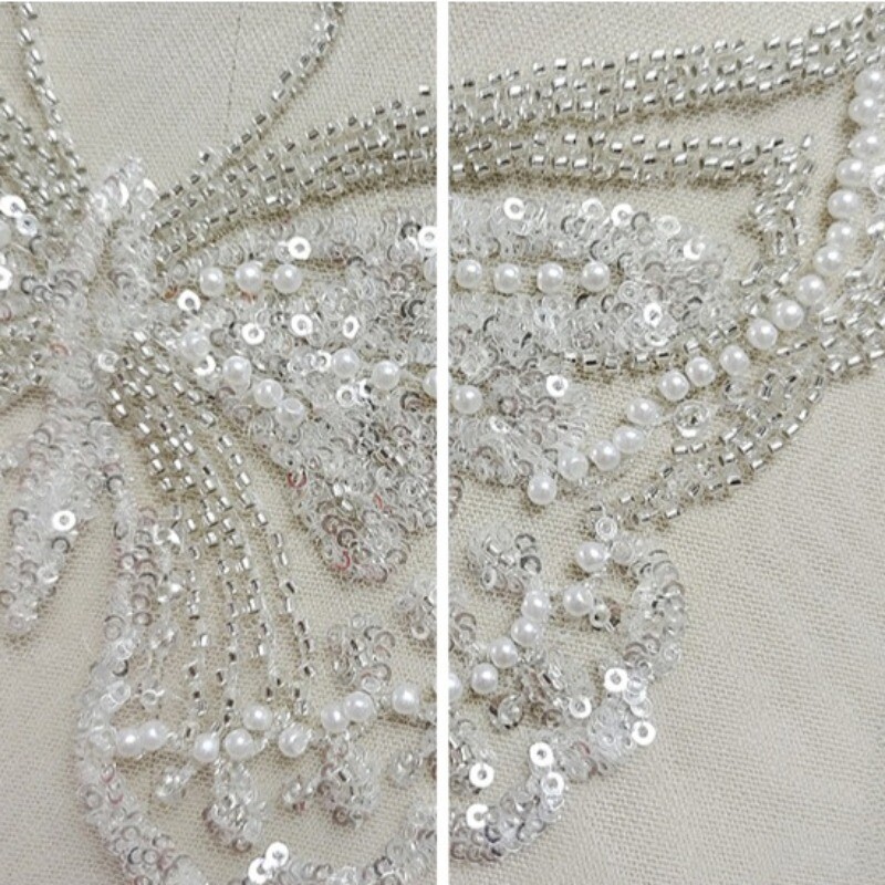 Glitter Sequin Butterfly Applique DIY Beads Patch Sew on Veil Wedding ...