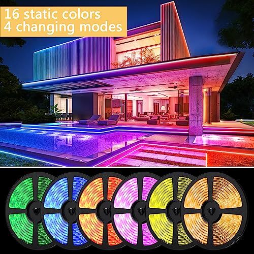 Solar LED Strip Lights Outdoor 16.4FT Solar Power RGB LED Lighting IP66 ...