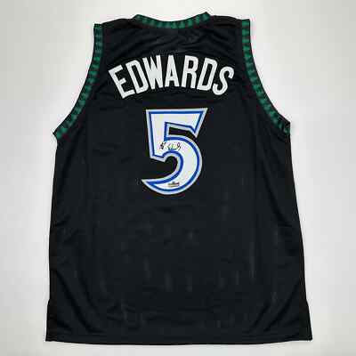 Facsimile Autographed Anthony Edwards Minnesota Black Reprint Jersey ...