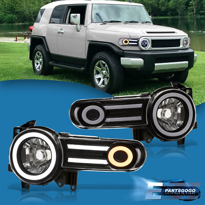 For 07-14 Toyota FJ Cruiser Black DRL LED Tube Projector Headlights ...