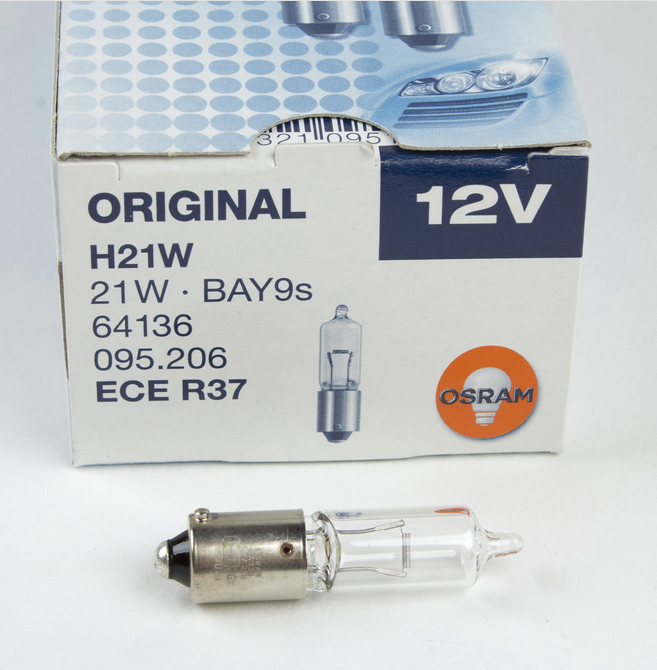 (2PC) 64136 H21W 12V BAY9s OSRAM halogen turn signal light miniwatt ...