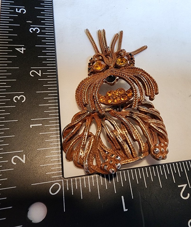 Vtg Rare brown Dominique Detora Full Body Dog Brooch Moveable Terrier ...