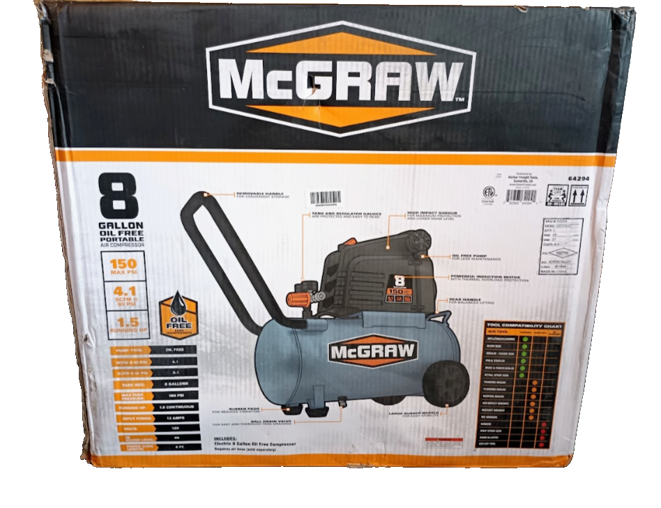McGraw 8 Gallon Oil Free Portable Air Compressor | eBay
