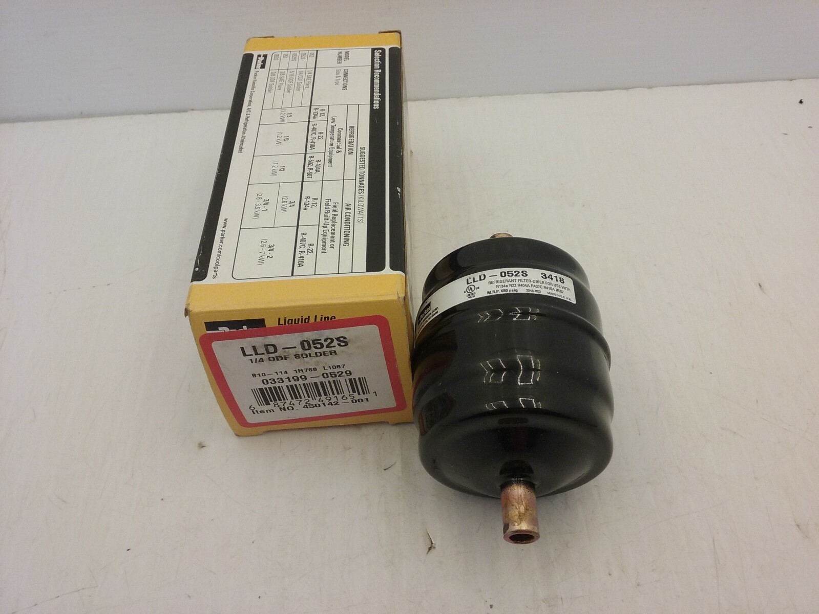 PARKER LLD-052S LIQUID LINE FILTER-DRIER, 1/4 ODF SOLDER, 650 PSIG, NIB ...