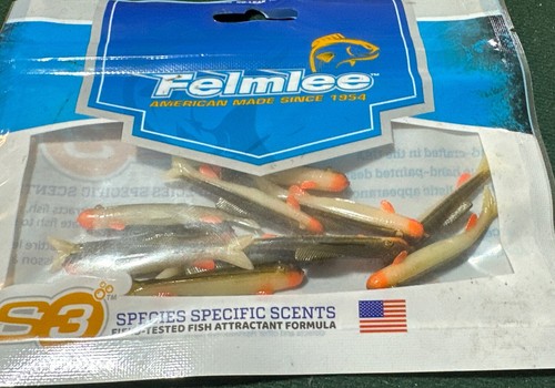 12 Felmlee Red Fin Minnows Bass Perch Trout Fishing Rubber Minnow Lures ...