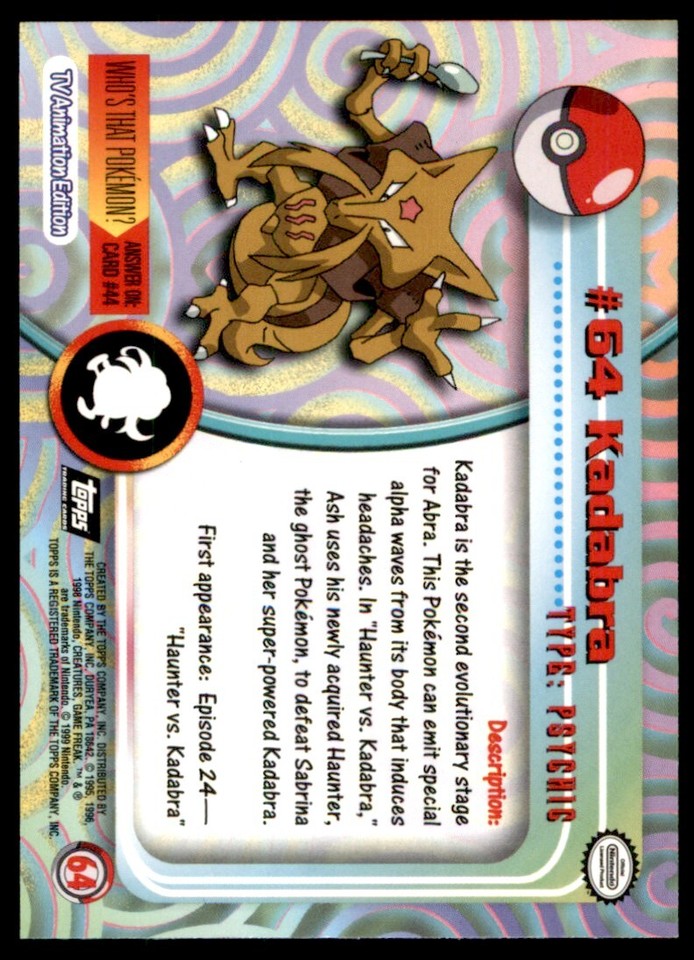 1999 Pokemon Topps Kadabra #64 Light Play | eBay