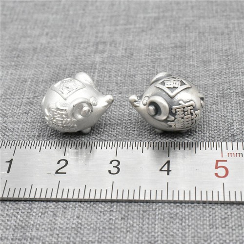 2 Fine Silver Chinese Fortune Mouse Beads 3D Treasure Fill The Home for ...