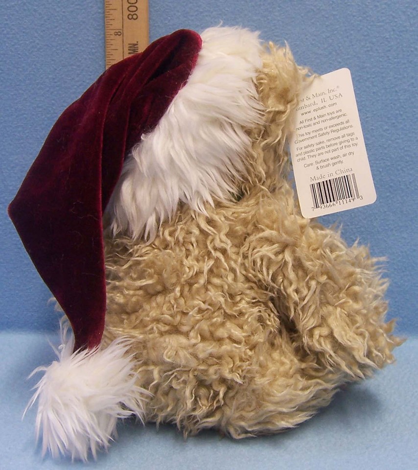 Teddy Bear Plush Stuffed Animal Tan Scraggly Scruffy Fur Santa Hat ...