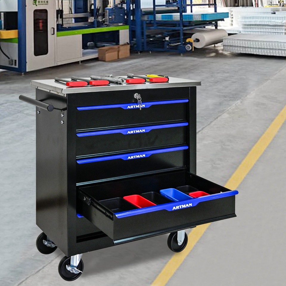 Lockable 5 Drawers Rolling Tool Box Cart Tool Chest Storage Cabinet ...