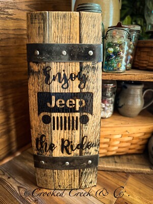 Rustic Home Bar Decor Jeep Enjoy The Ride Whiskey Barrel Stave wall art ...