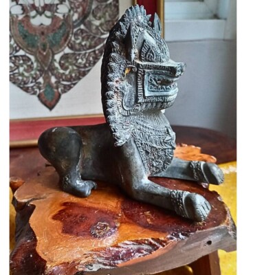 Rare Vintage Foo Dog Thai Sitting Lion Guardian Statue Bronze Feng Shui ...