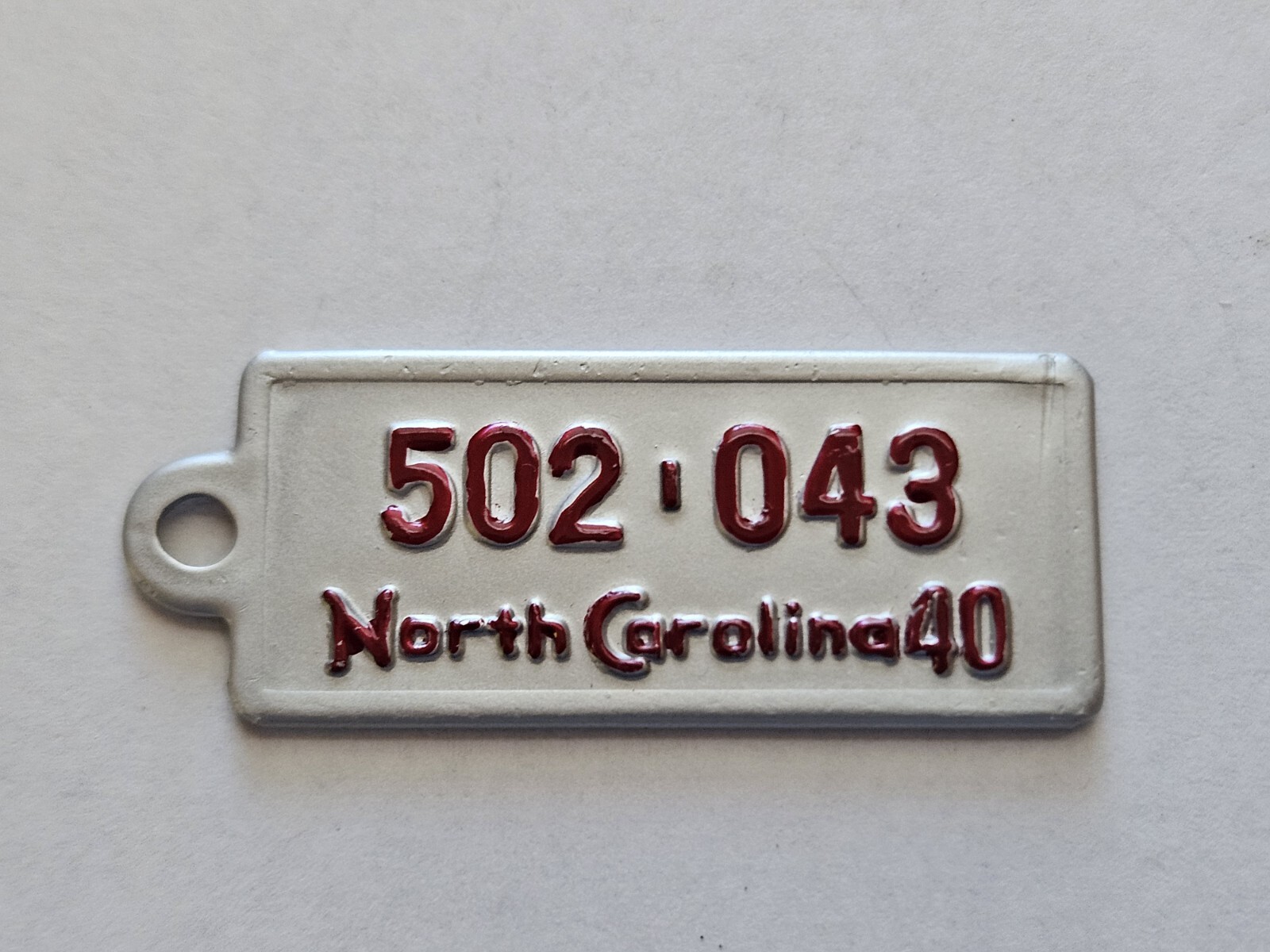 1940 North Carolina Goodrich Keychain License Plate Tag 502-043 | eBay