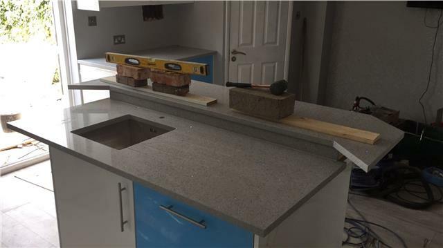 Stardust Light Grey Sparkle Quartz Kitchen Worktop Counter 3000mm x ...