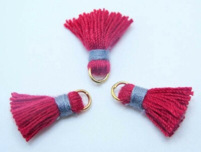 Red Tassels with Gray Binding Mini Red Tassels 15mm 3pcs DIY Tassel ...