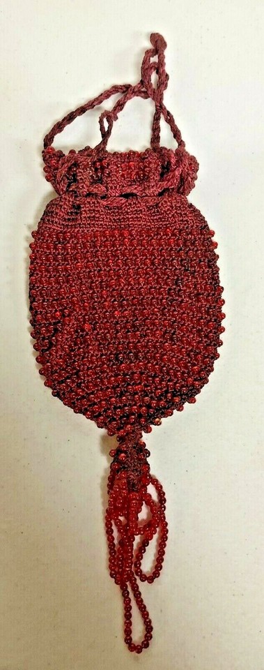 Antique Red Beaded FLAPPER Purse Bag Drawstring Tassel | eBay