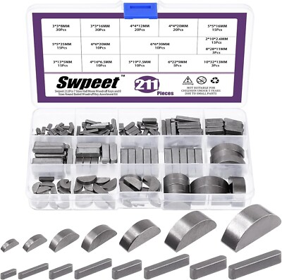 Swpeet 211Pcs Metric Woodruff Key Assortment Kit With 15 Sizes Woodruff ...