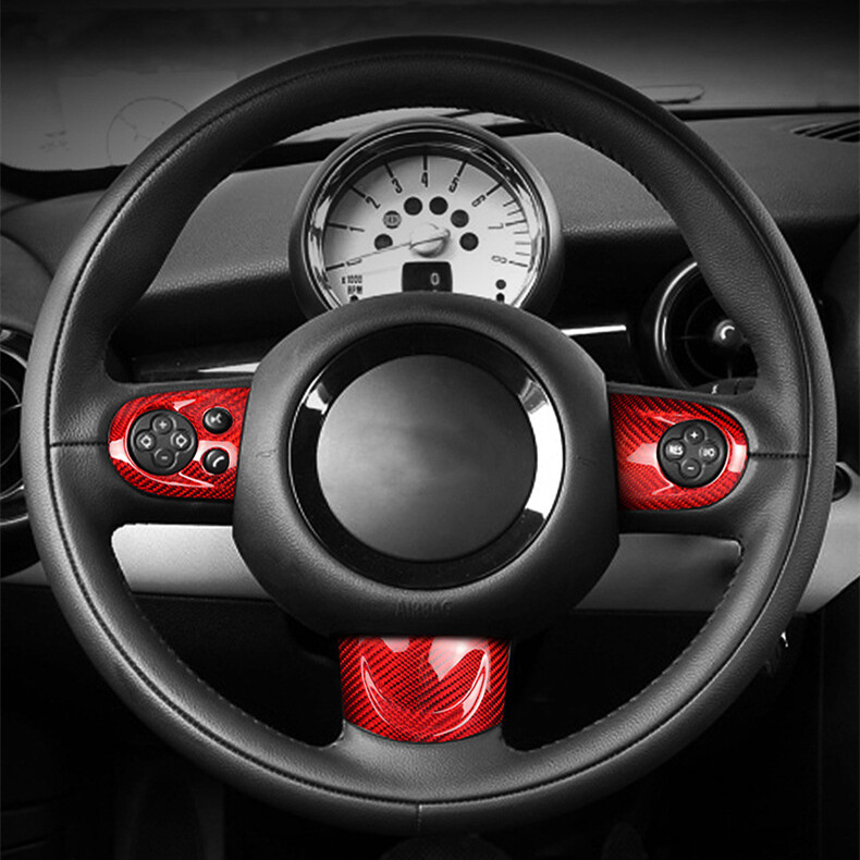 Glossy Red Carbon Fiber Car Front Steering Wheel Decoration For Mini ...