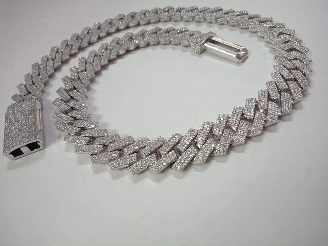 9 ct Moissanite Men's 12mm x 22 inch Cuban Link Necklace 925 Silver | eBay