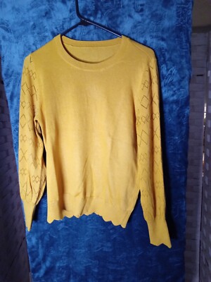 Women's Mustard Color With Argyle Cutout Long Sleeves Pull Over Sweater ...