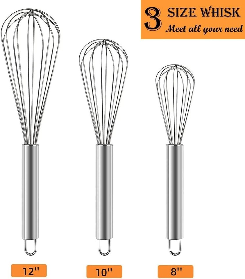 3 Pcs Stainless Steel Whisk Kitchen Utensil Wisk For Blending and ...