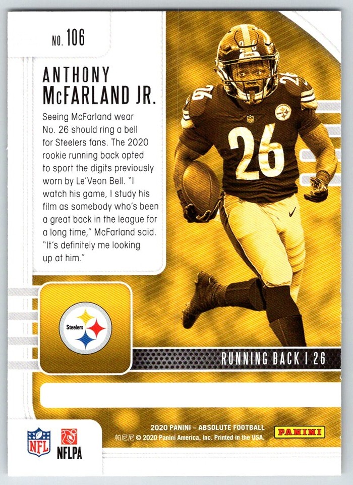 2020 Panini Absolute Green Parallel Football Card Anthony McFarland Jr ...