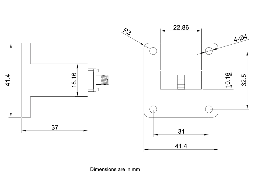 WR-90 to SMA Female Str Waveguide to Coax Adapters, UBR100 Flange, 8.2 ...