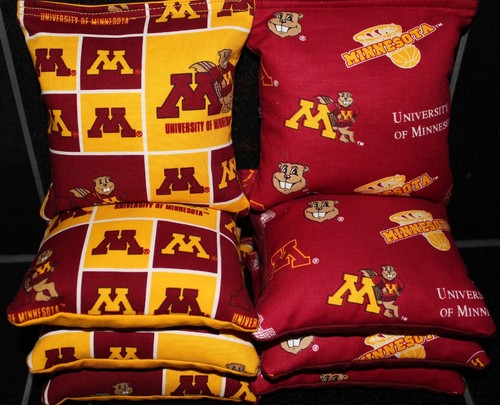 CORNHOLE BEANBAGS made w MINNESOTA GOLDEN GOPHERS Fabric 8 ACA Reg Bags ...