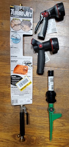 Water Tool Lot: 2 Pattern Nozzels, Rain Bird Sprinkler &Turbo Jet Power ...