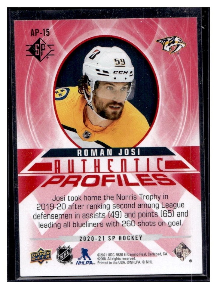 2020-21 SP AUTHENTIC PROFILES RED PREDATORS ROMAN JOSI 495/799! PREDS ...