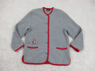 Geiger Cardigan Sweater Womens 38 XL Gray Farm Boiled Wool Tweed Red ...