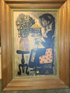 ROGER CHAPUT MID CENTURY MODERN -KNITTING GIRL- CUSTOM FRAMED | eBay
