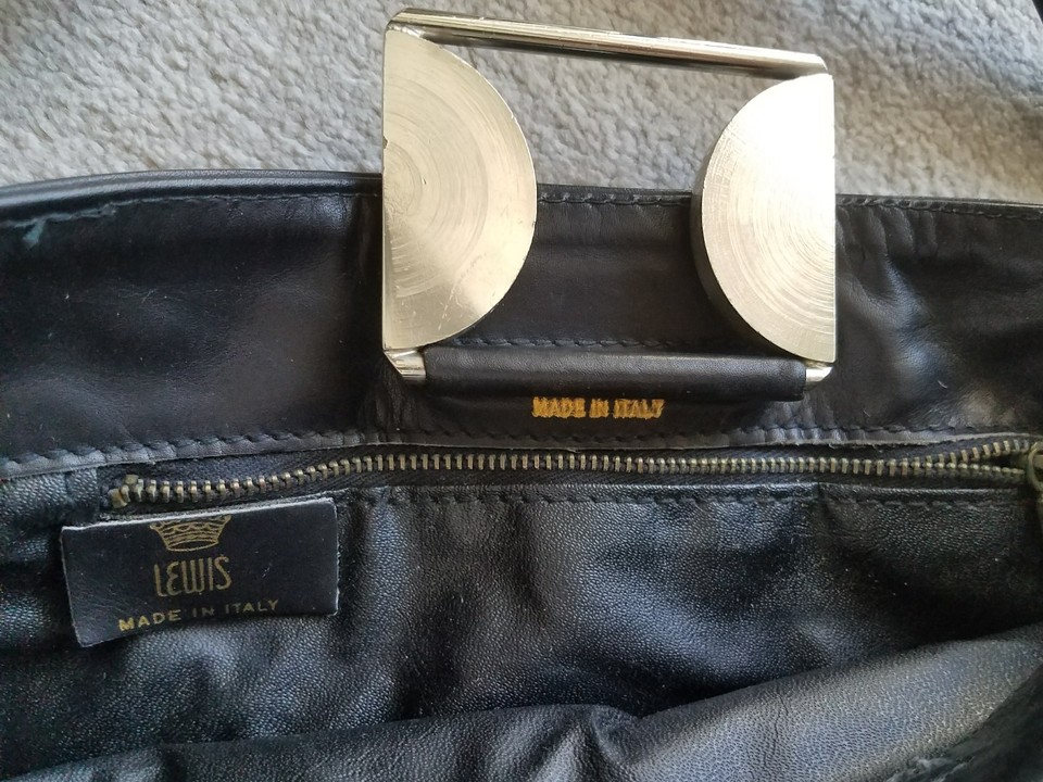 MCM CROWN LEWIS Black Leather Purse Handbag Mod w/silver buckle Made in ...