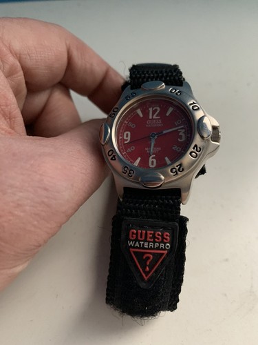 Guess Waterpro Vintage Watch Red Face Black Band | eBay