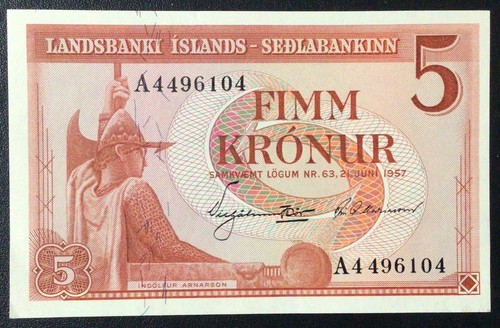 1957 ICELAND PAPER MONEY - 5 KRONUR BANKNOTE! | eBay