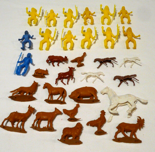 Misc lot of plastic toys indians farm animals cows horses and more | eBay