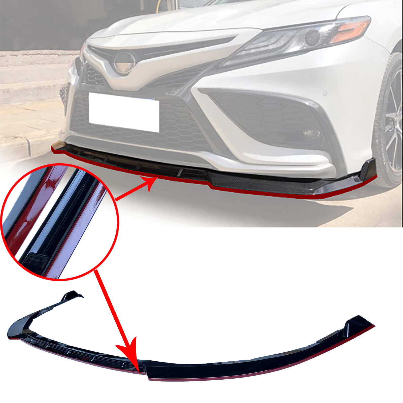 Black W/Red Line Front Bumper Lip Spoiler For 2021 2022 Toyota Camry SE ...