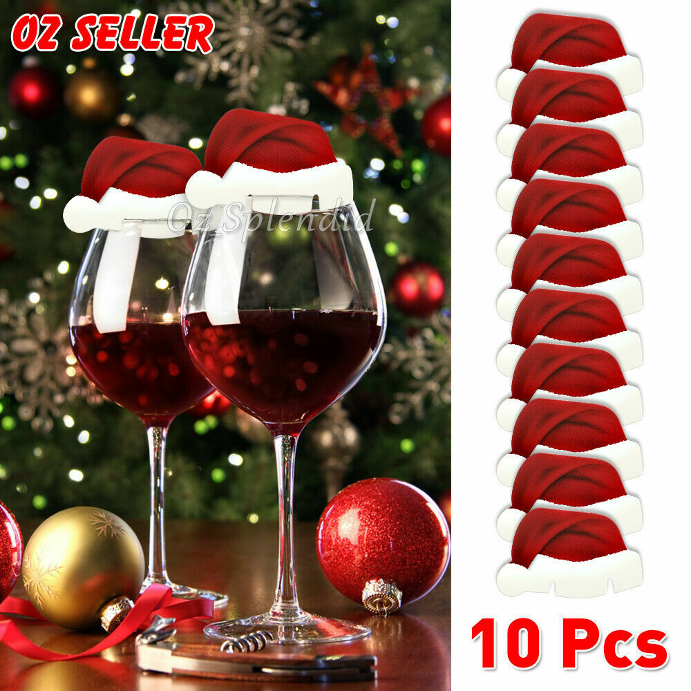 10pcs Xmas Hats Champagne Wine Glass Caps Christmas Holiday Party ...