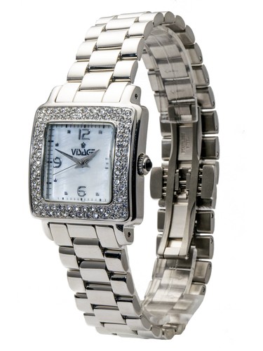 VISAGE:WOMENS' STAINLESS STEEL METAL BRACELET SQUARE STONES CASE ANALOG ...