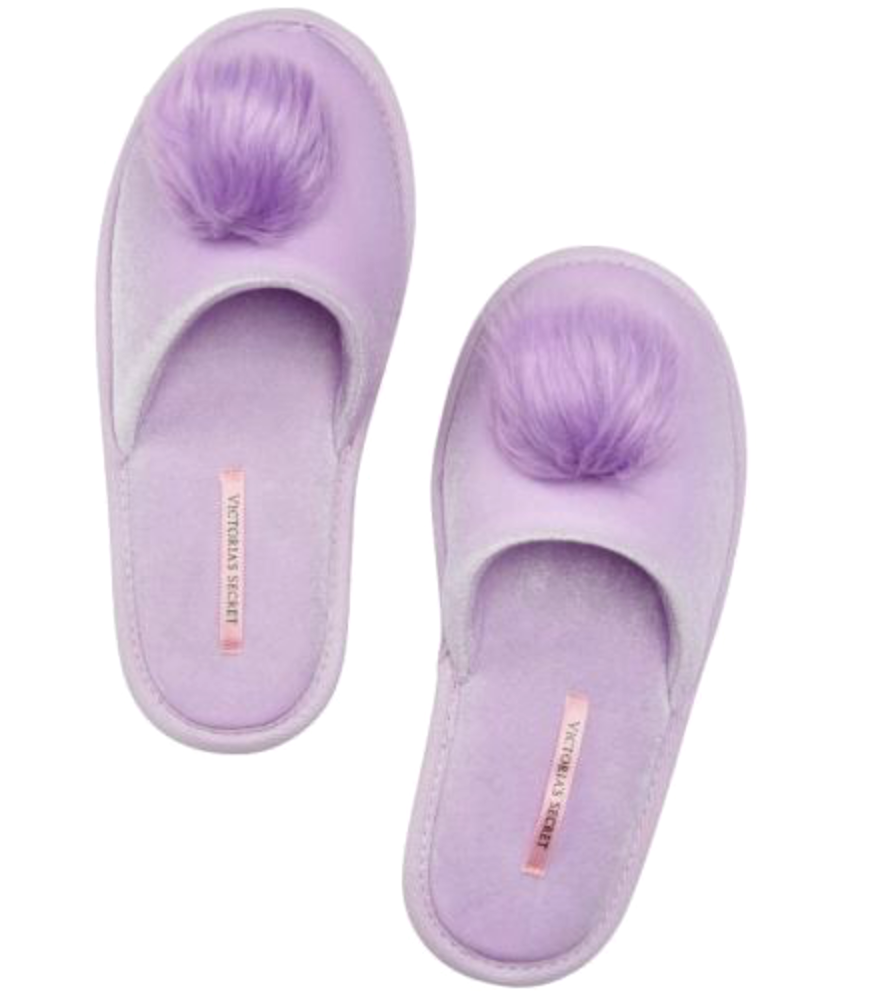 VICTORIA'S SECRET WOMEN POM POM LAVENDER LIGHT PURPLE SLIP ON SLIPPERS ...